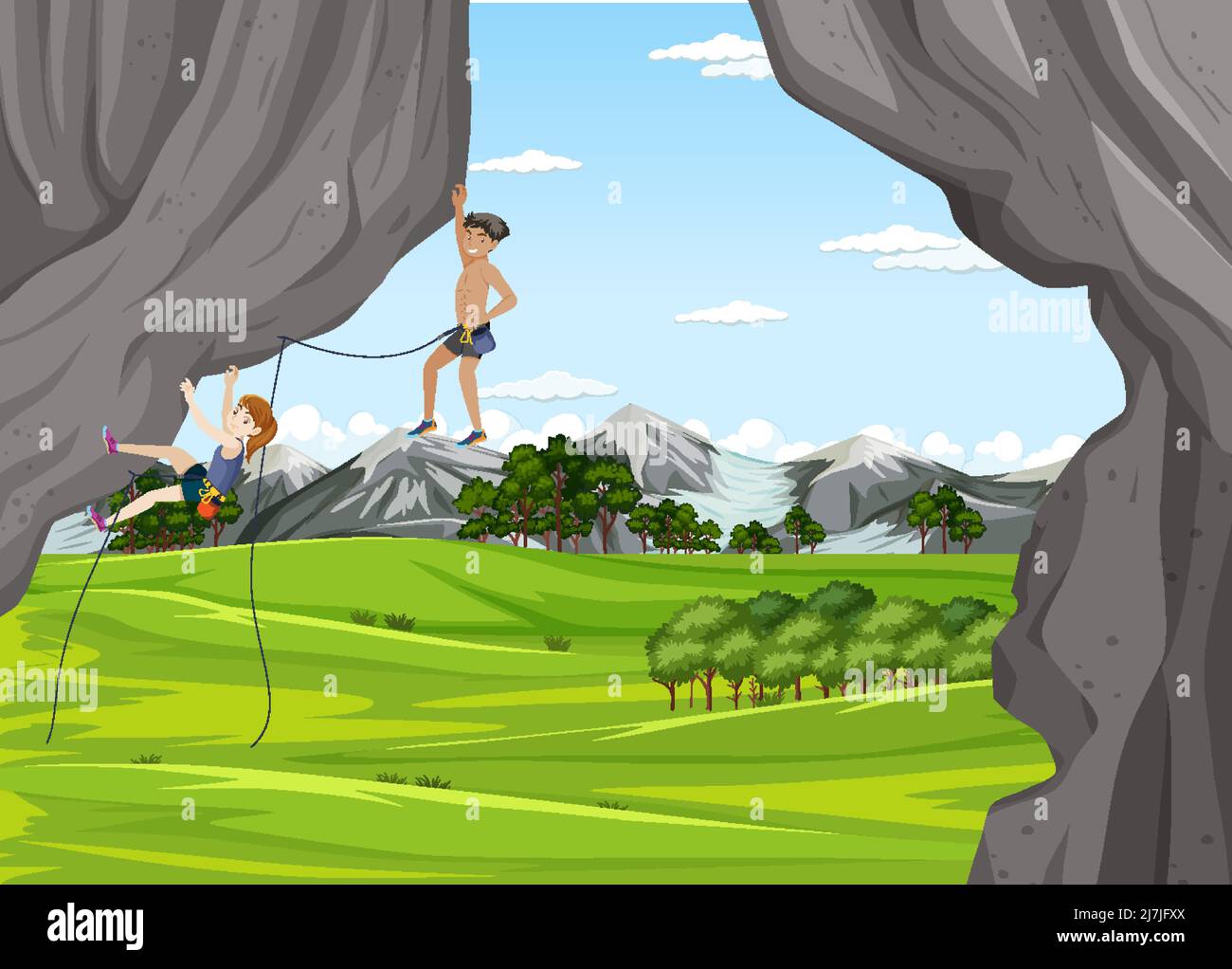 Outdoor scene with rock climber on cliff illustration Stock Vector ...