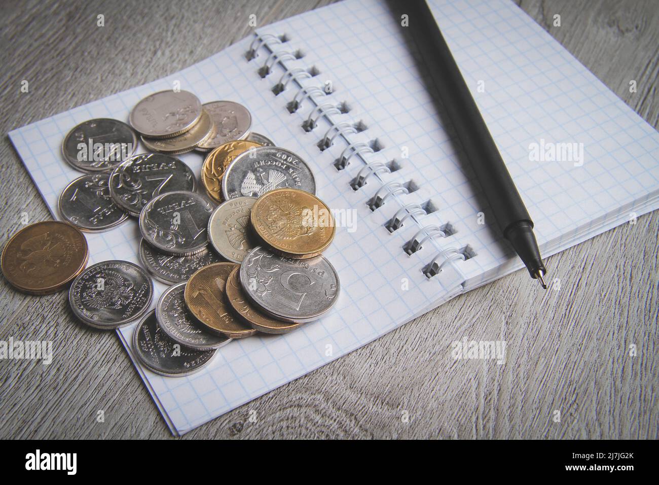 Money and notepad for shopping. Shopping list. Food basket. Money for ...