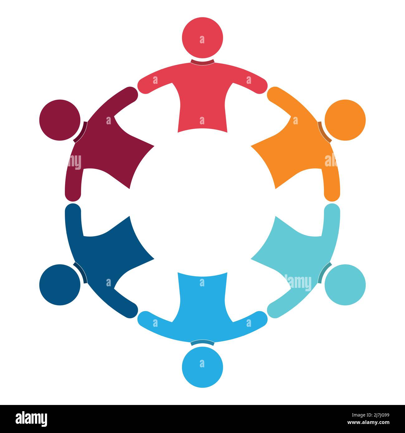 Group of six persons in circle. holding hands.The summit workers are ...