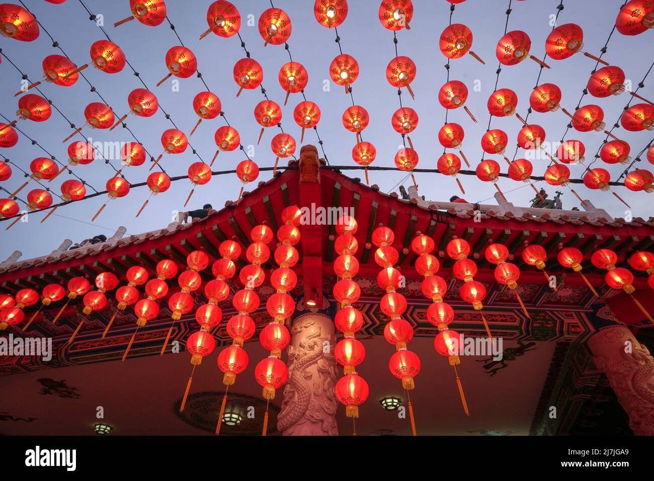 Kuala Lumpur, Malaysia - Feb 6th, 2022: Row of lighted red lanterns ...