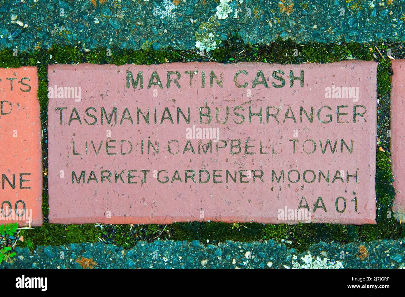 Bricks embedded in a pavement at Campbell Town, Tasmania, remember ...
