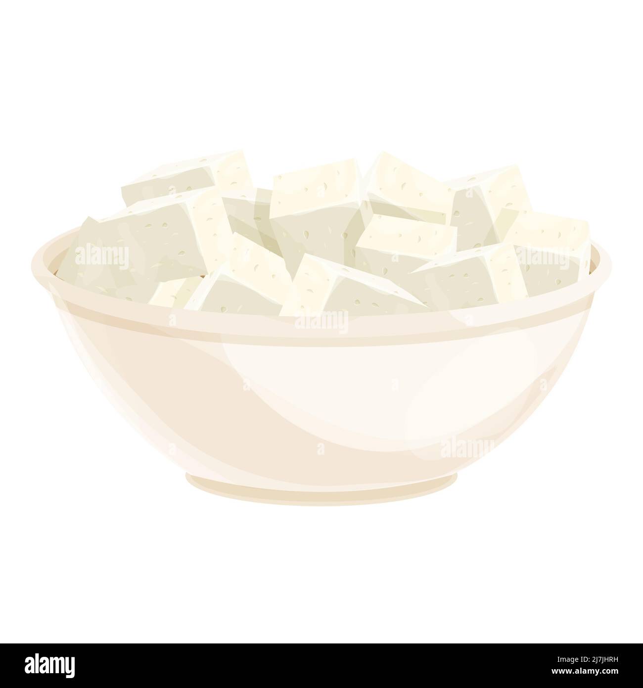 Feta cheese pieces in bowl in cartoon style detailed ingredient ...