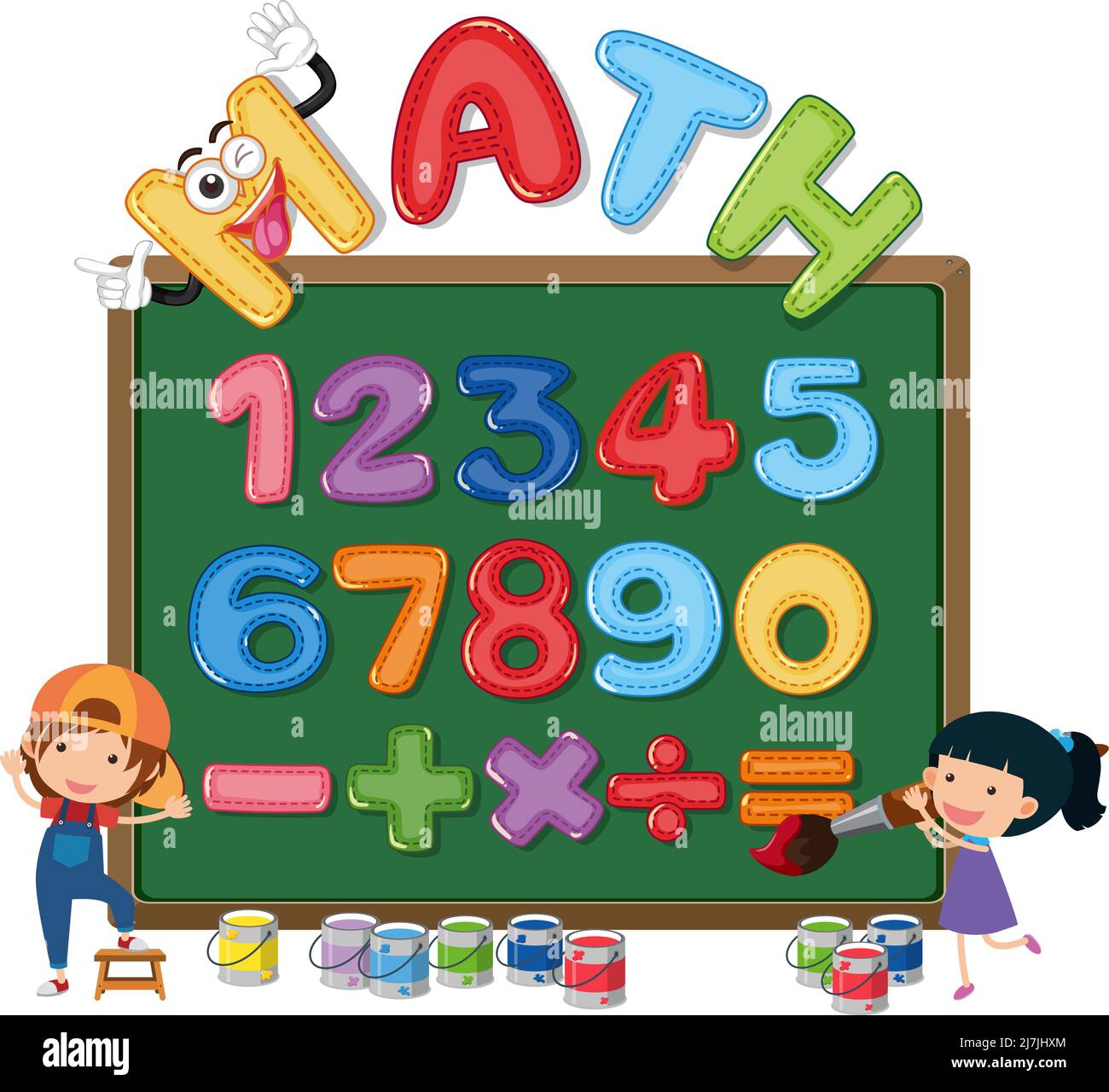 Counting numbers from zero to nine and math symbols illustration Stock ...