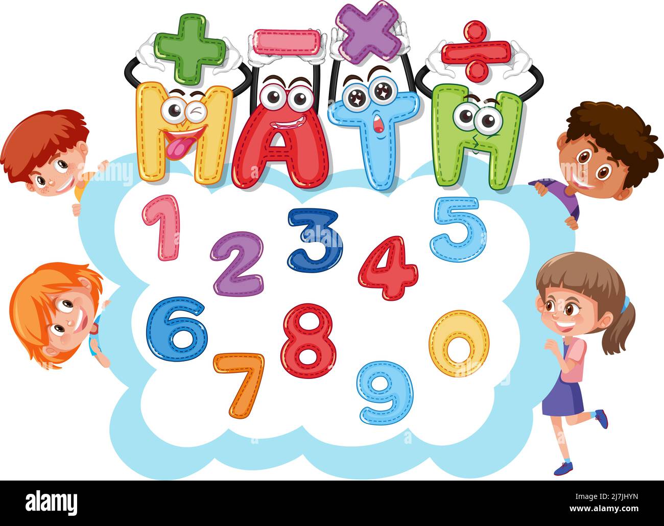 Counting numbers from zero to nine and math symbols illustration Stock ...