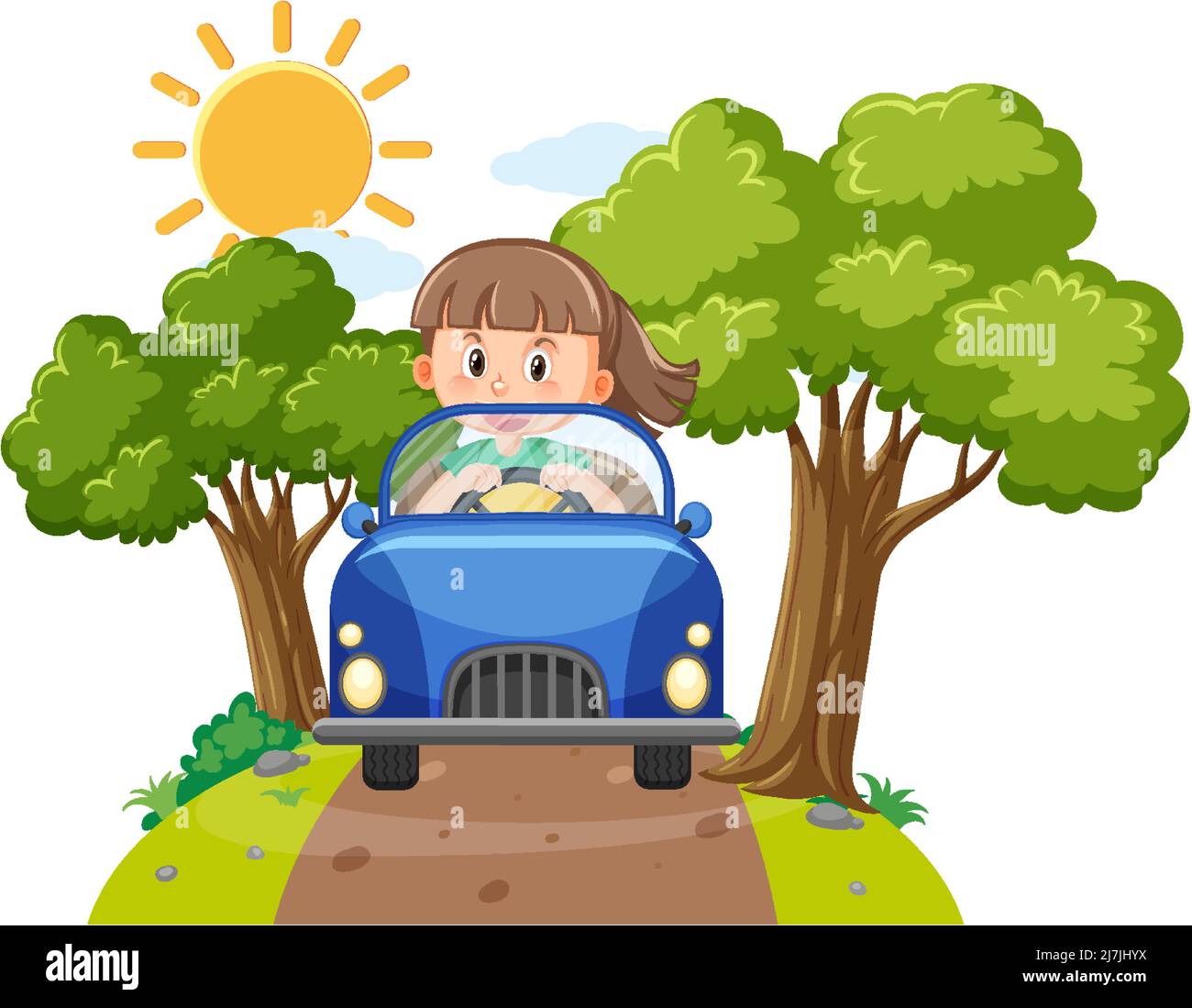 Cute girl driving car cartoon illustration Stock Vector Image & Art - Alamy