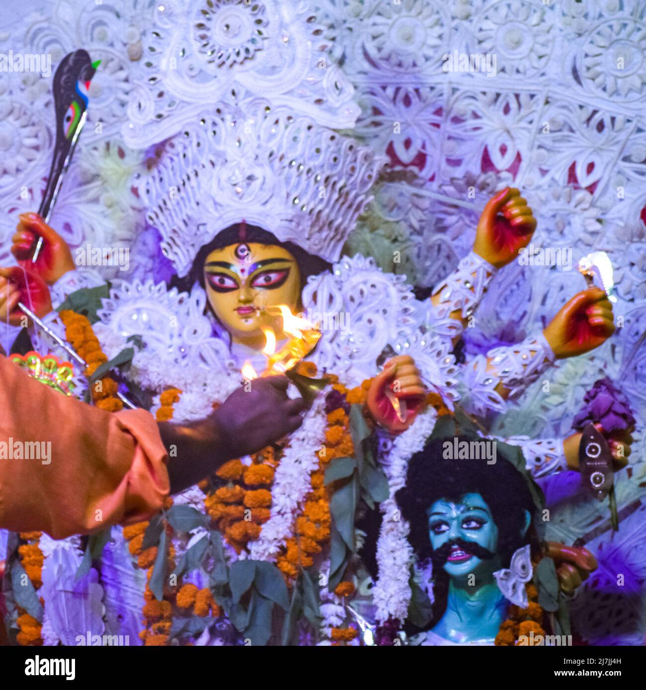 Goddess Durga with traditional look in close up view at a South Kolkata ...