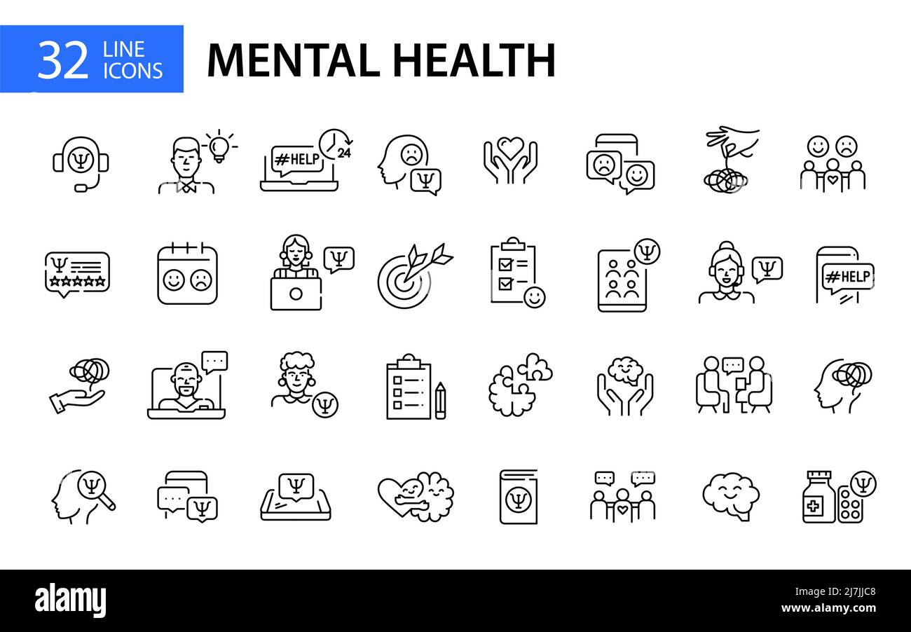 32 mental health and psychotherapy icons. Pixel perfect, editable ...