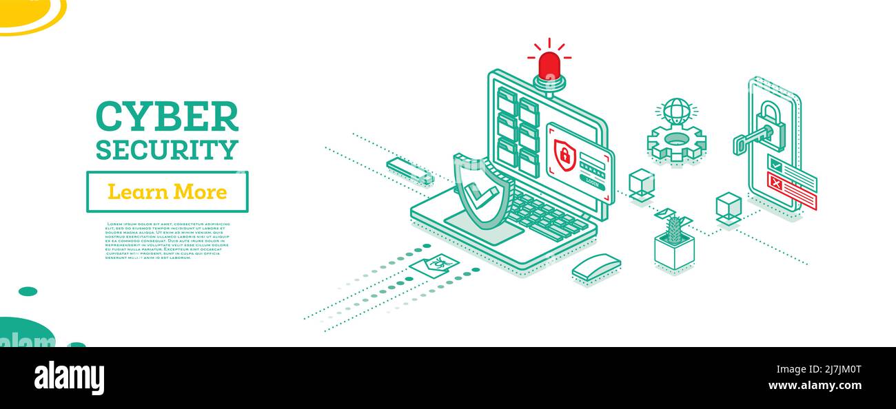 Cyber Security Concept. Shield Symbol. Isometric Laptop and Smartphone ...