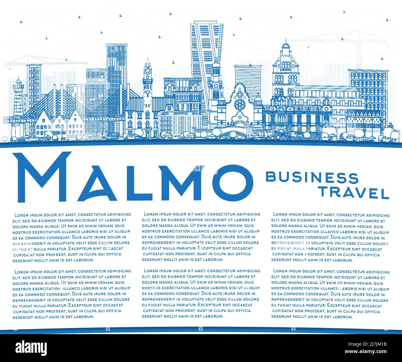 Outline Malmo Sweden City Skyline with Blue Buildings and Copy Space ...