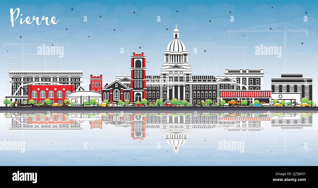 Pierre South Dakota City Skyline with Color Buildings, Blue Sky and ...