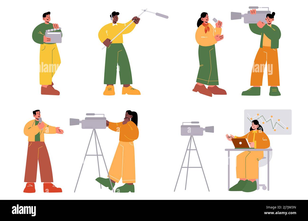 Tv professional workers, journalists, cameraman and presenters. Vector ...