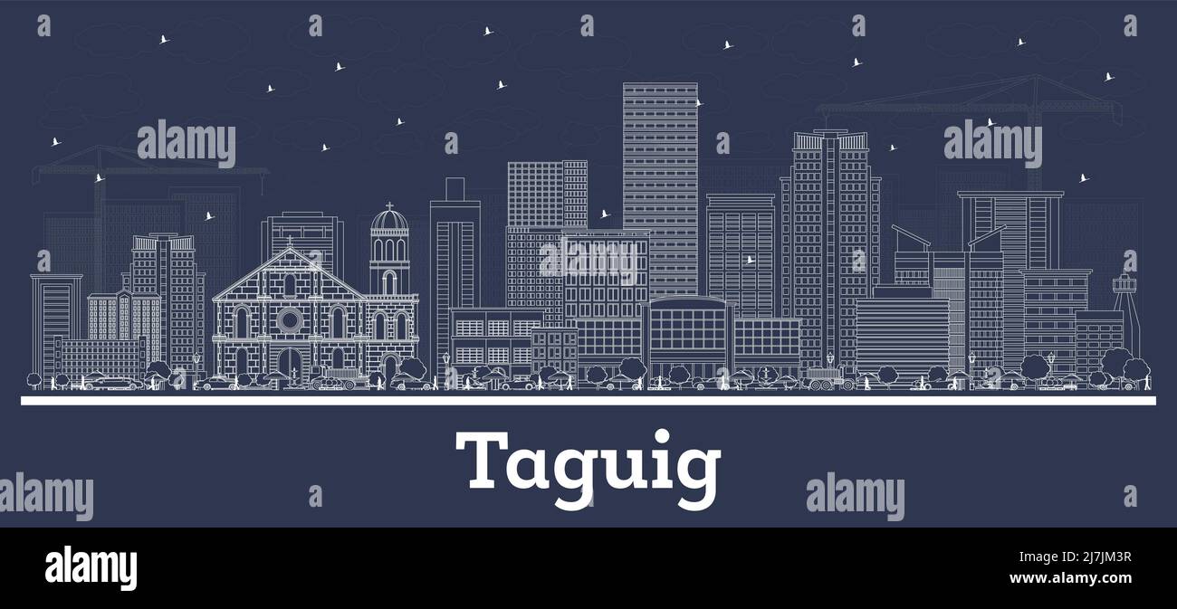 Outline Taguig Philippines City Skyline with White Buildings. Vector ...
