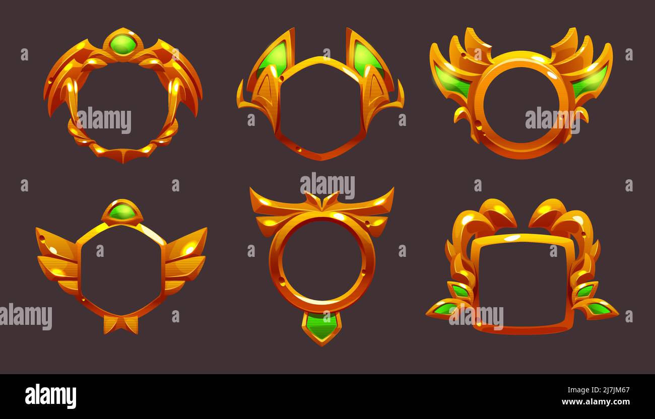 Game ui frames, gold medieval rpg game or app level borders, golden ...
