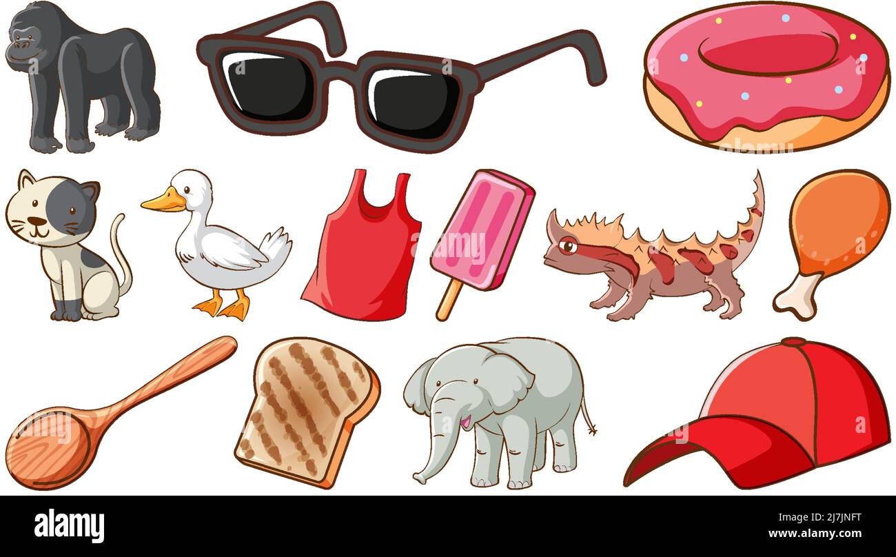 Cute animals and other objects illustration Stock Vector Image & Art ...