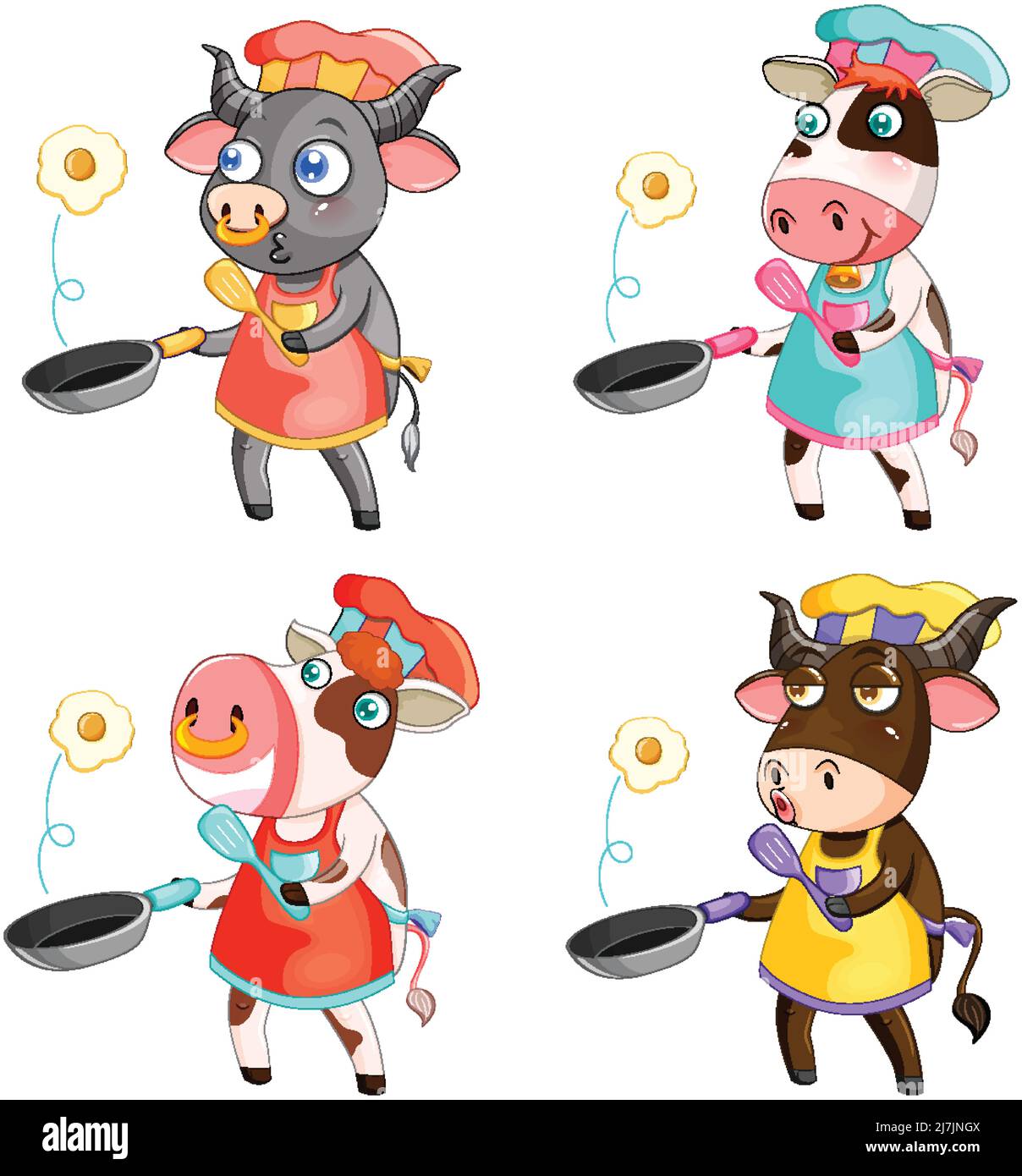 Set of animal cartoon character cooking breakfast illustration Stock ...
