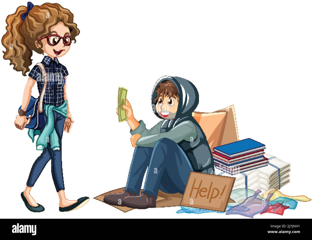 A woman giving money to homeless man illustration Stock Vector Image ... A woman giving money to homeless man illustration Stock Vector Image ...