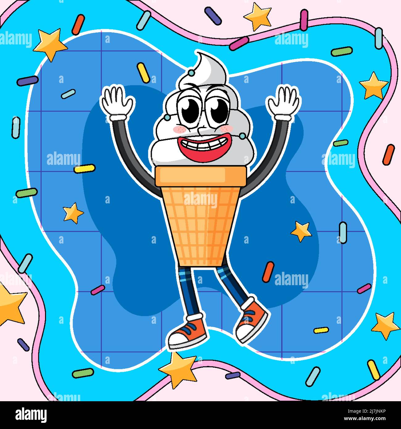 Ice cream cartoon character with retro background illustration Stock ...