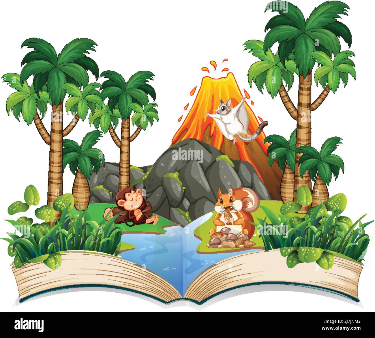 Opened fantasy book with cute animals illustration Stock Vector Image ...