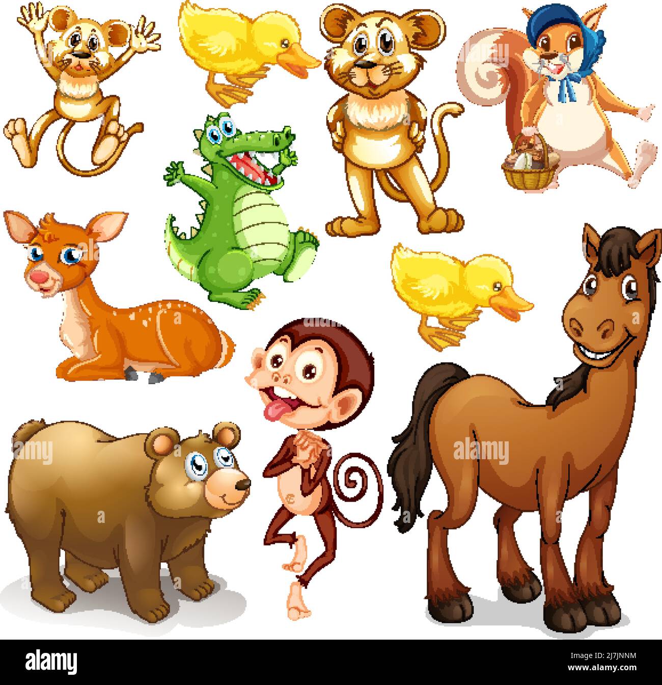 Cute animals cartoon set on white background illustration Stock Vector ...