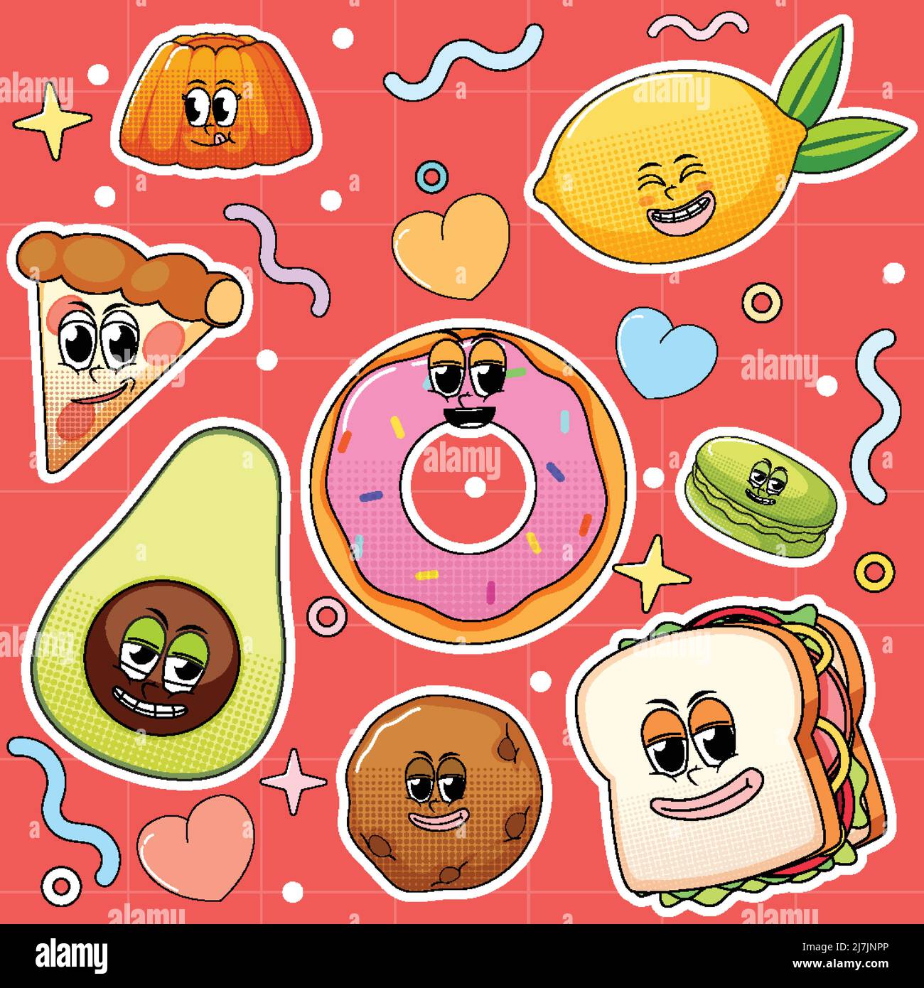 Set of funny food and dessert characters illustration Stock Vector ...