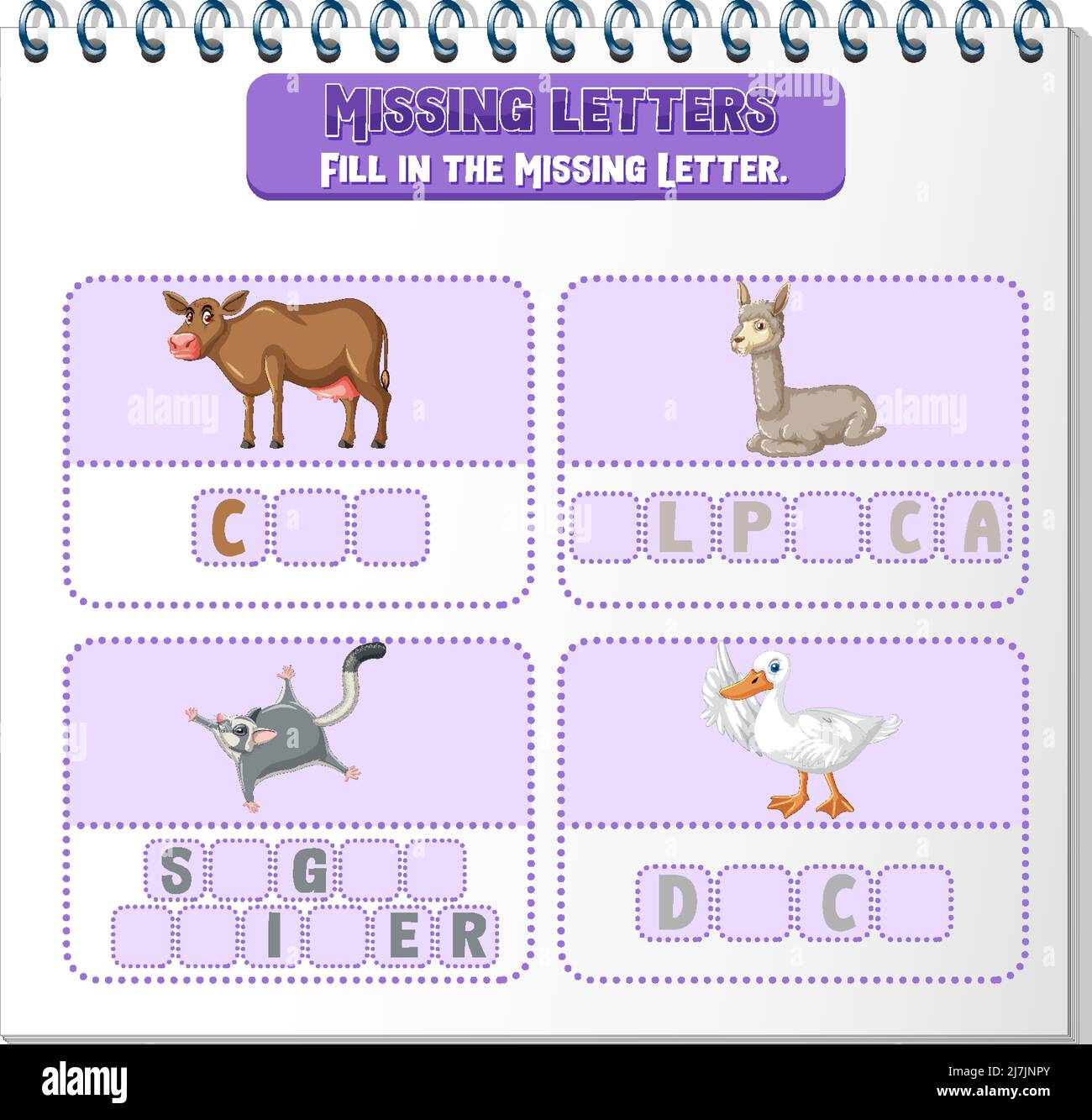 Fill the missing letter of each word worksheet for children ...