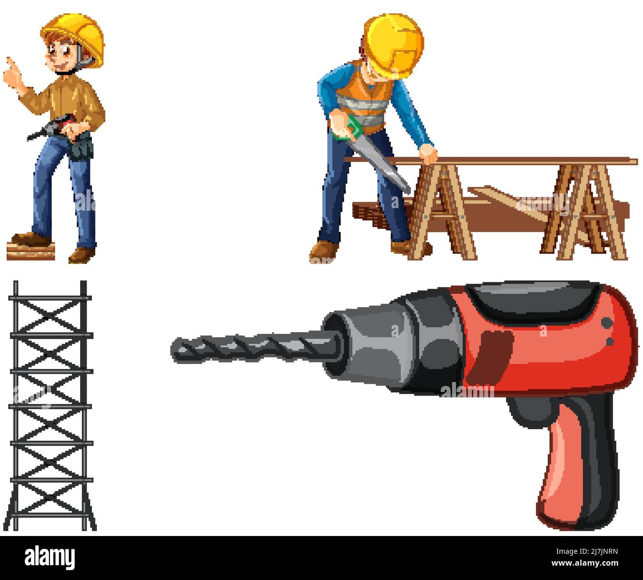 Construction worker set with man working illustration Stock Vector ...