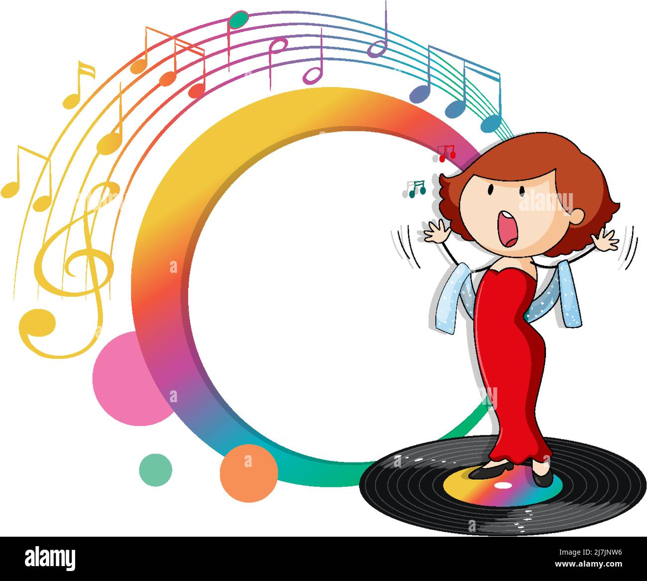 Singer woman cartoon with music melody symbols illustration Stock ...