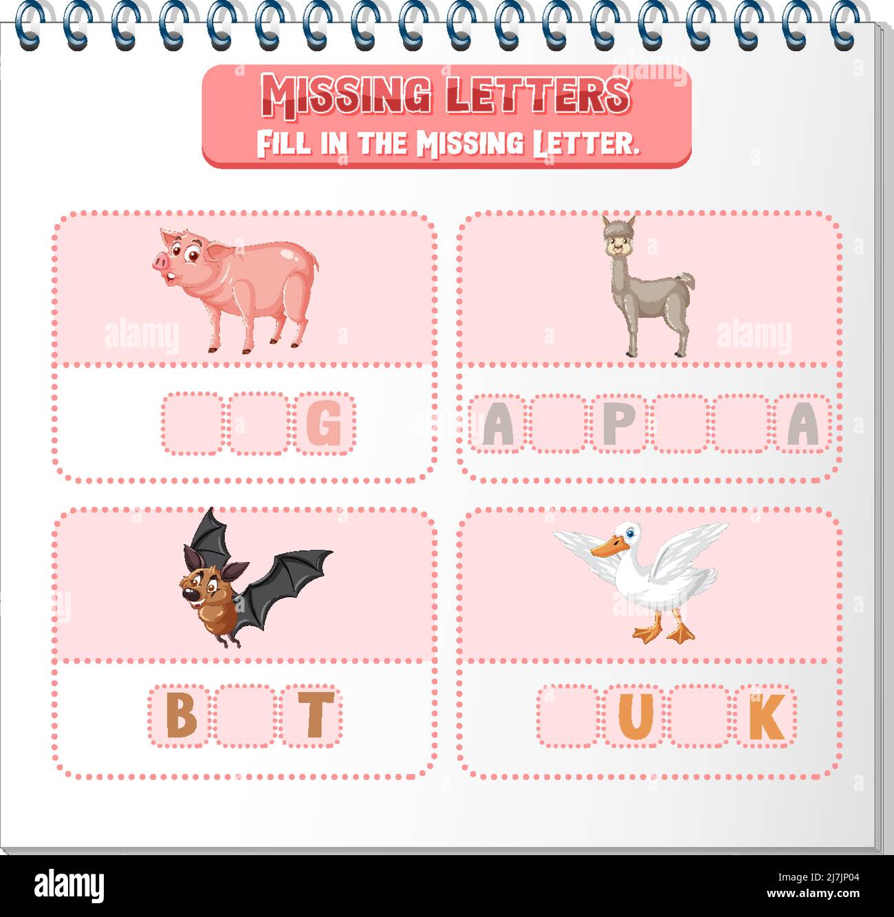 Fill the missing letter of each word worksheet for children ...