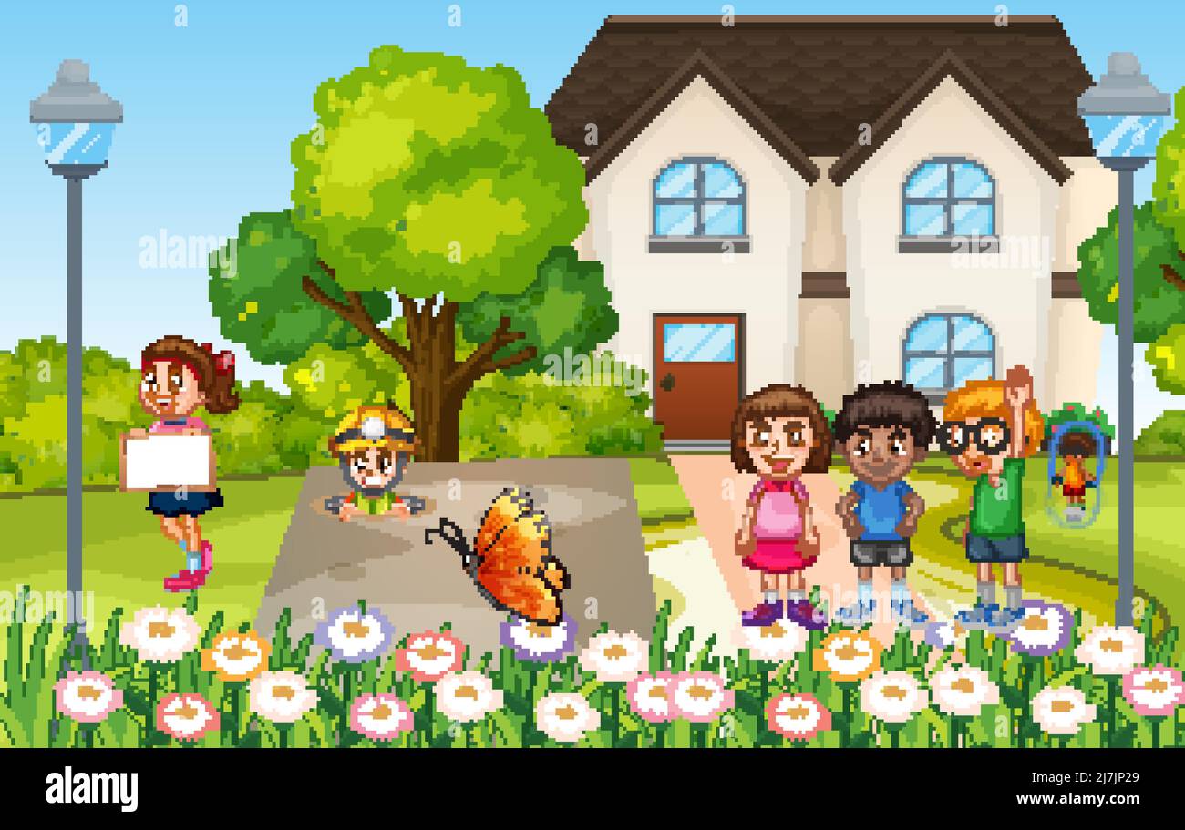 House scene with many kids illustration Stock Vector Image & Art - Alamy