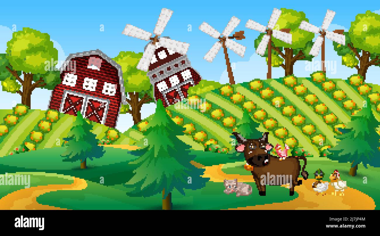 Animals in farm landscape illustration Stock Vector Image & Art - Alamy