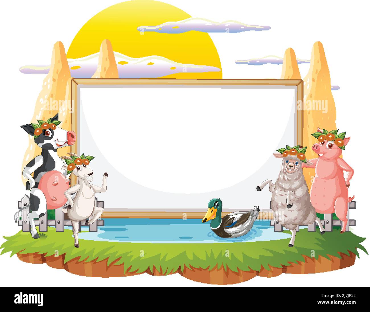Empty banner template with farm animals illustration Stock Vector Image ...