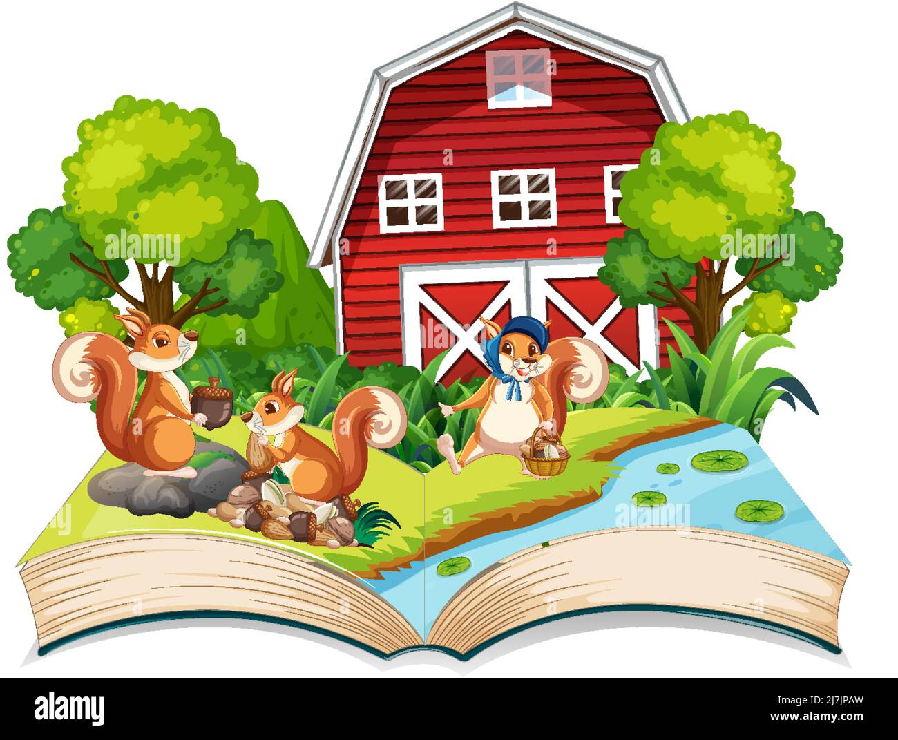 Farm scene with squirrels at the barn illustration Stock Vector Image ...