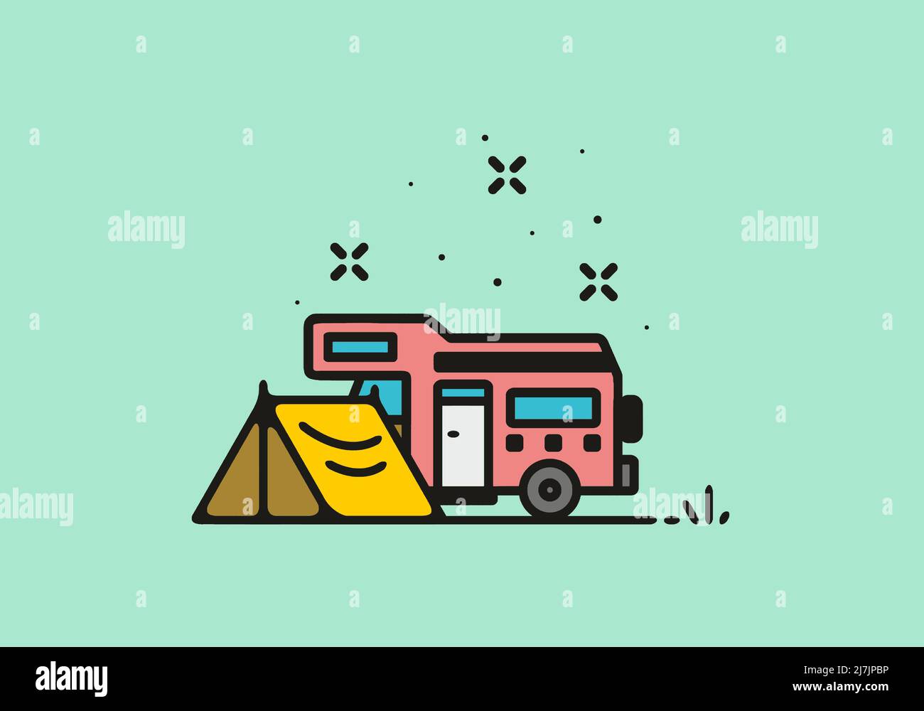 Simple camper van camping illustration design Stock Vector Image & Art ...