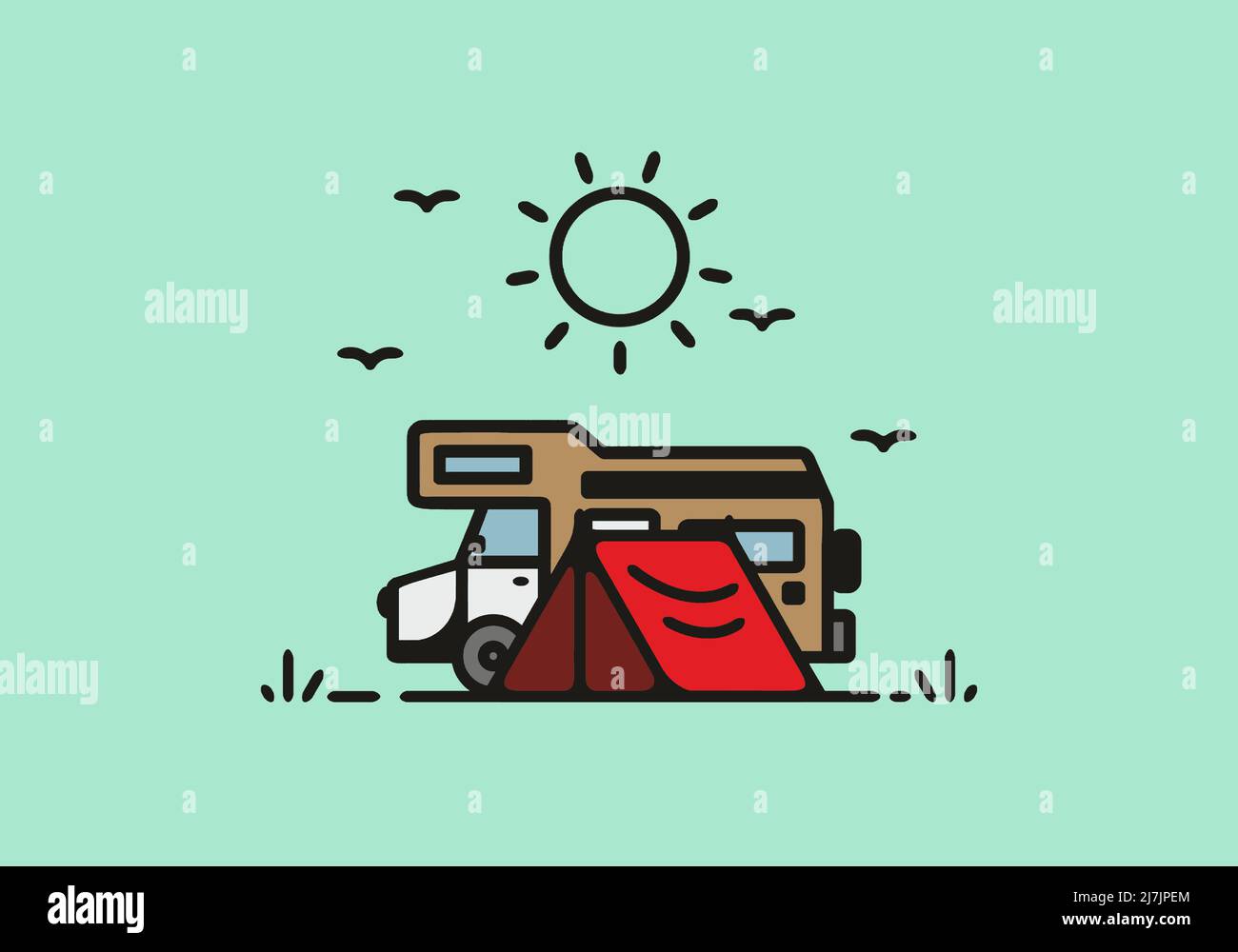 Simple camper van camping illustration design Stock Vector Image & Art ...