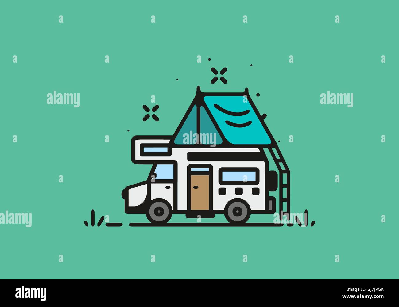Simple camper van camping illustration design Stock Vector Image & Art ...