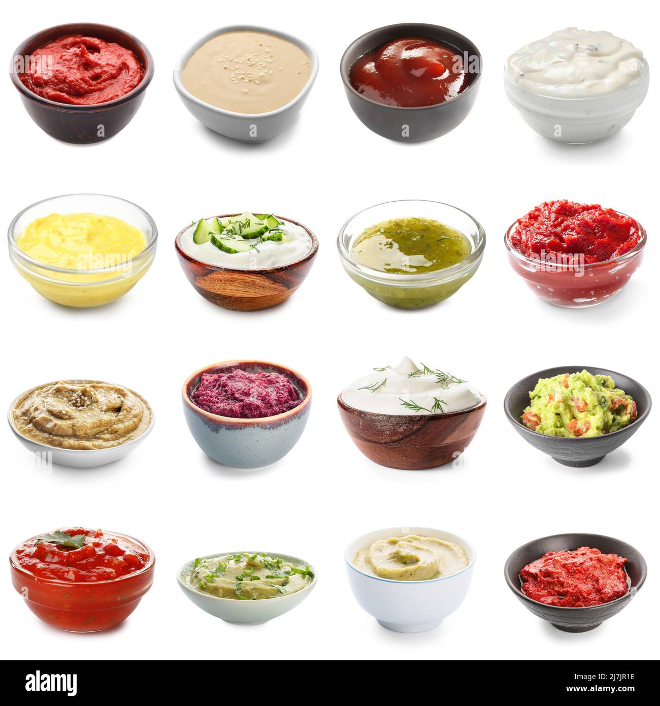 Set of different tasty sauces in bowls on white background Stock Photo ...