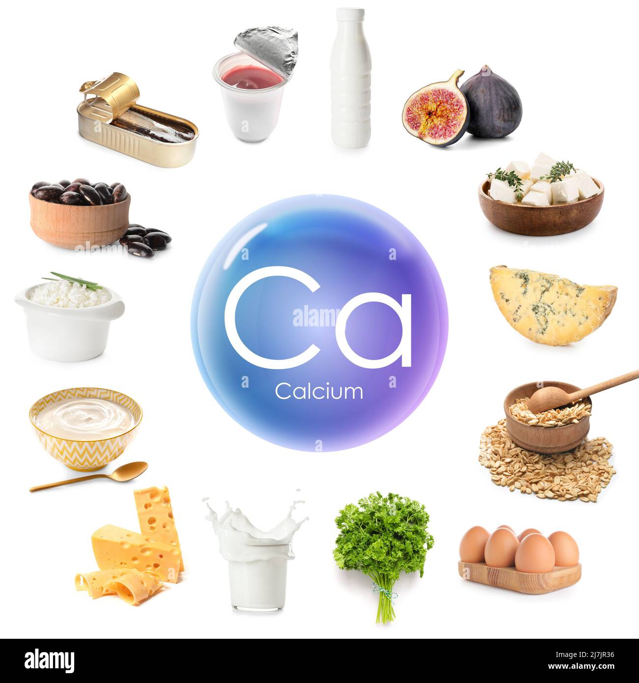 Set of healthy products rich in calcium on white background Stock Photo ...