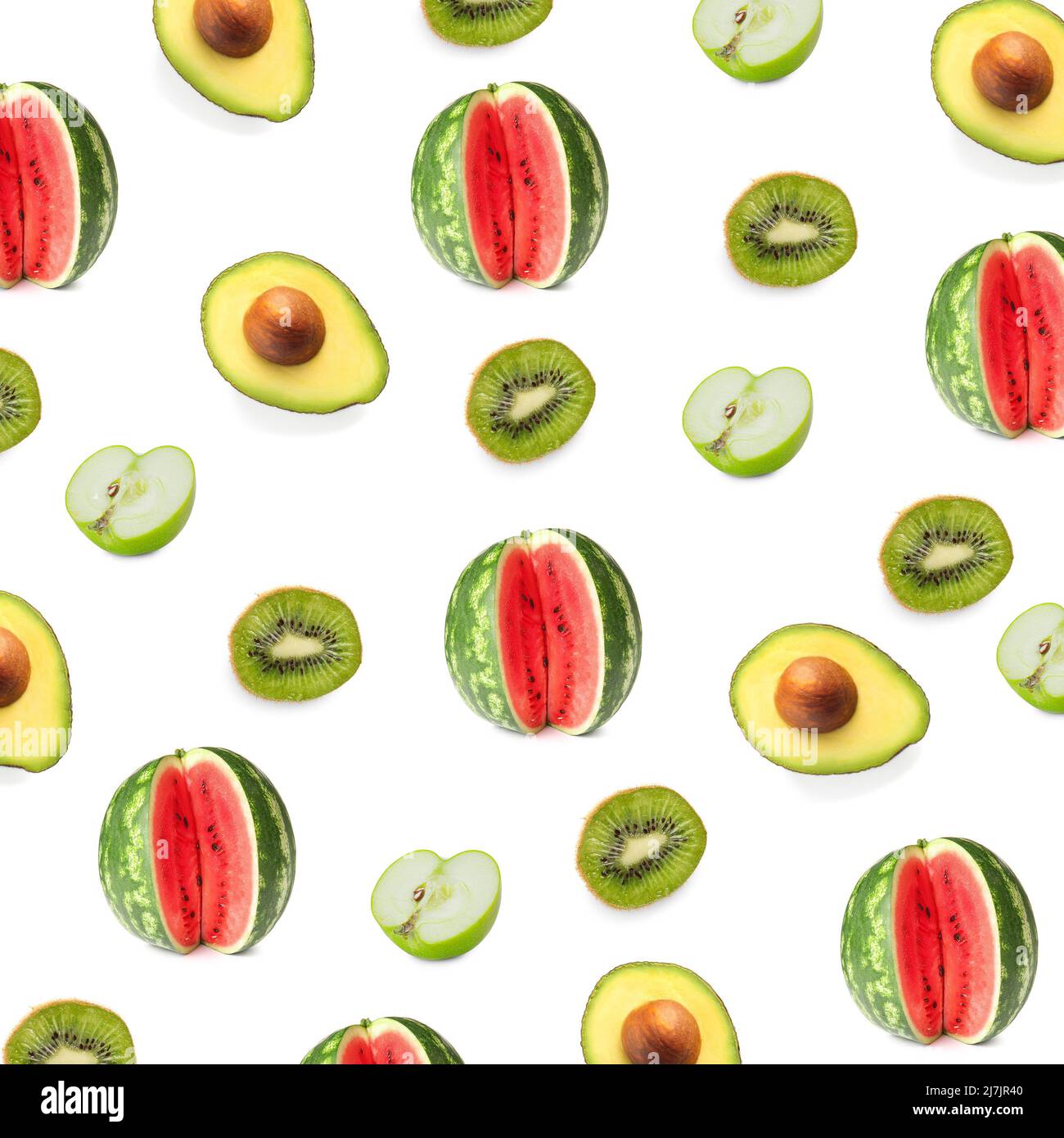 Set of cut green fruits on white background Stock Photo - Alamy