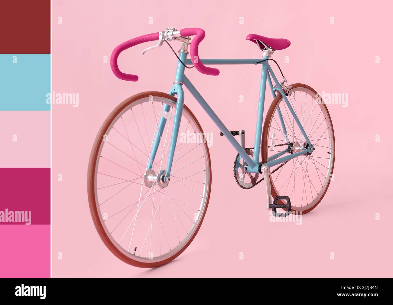 Modern bicycle on pink background. Different color patterns Stock Photo ...