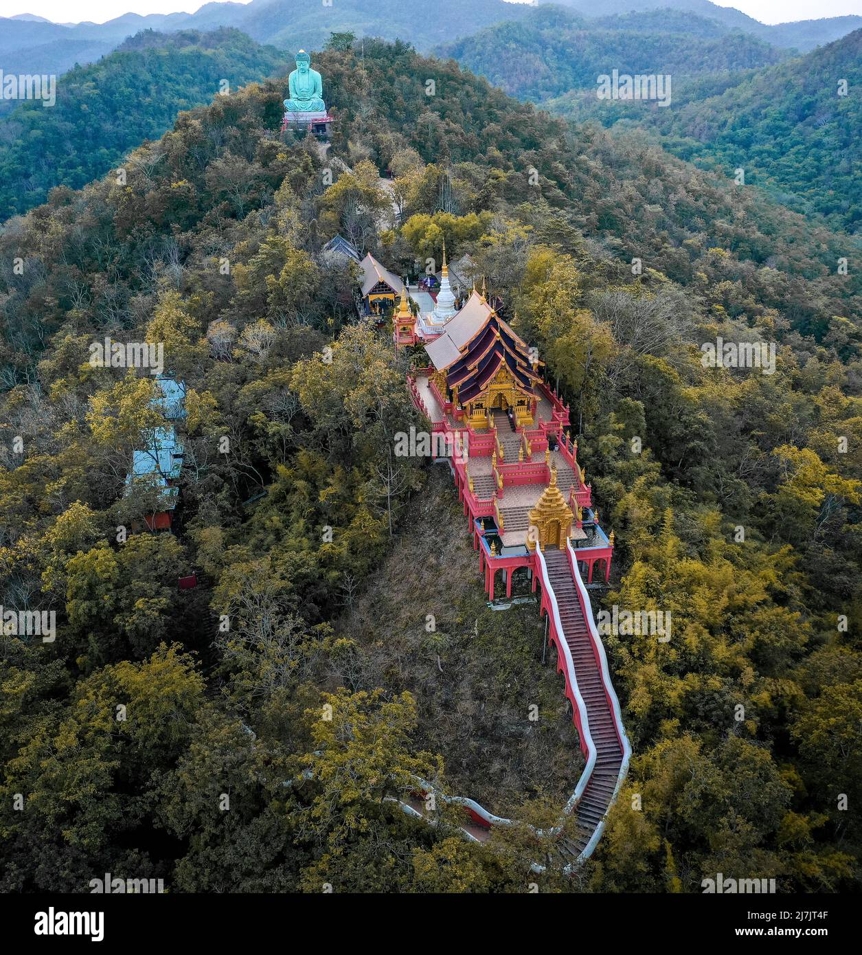 Aerial view of Wat Doi Prachan Mae Tha or Wat Phra That Doi Phra Chan ...