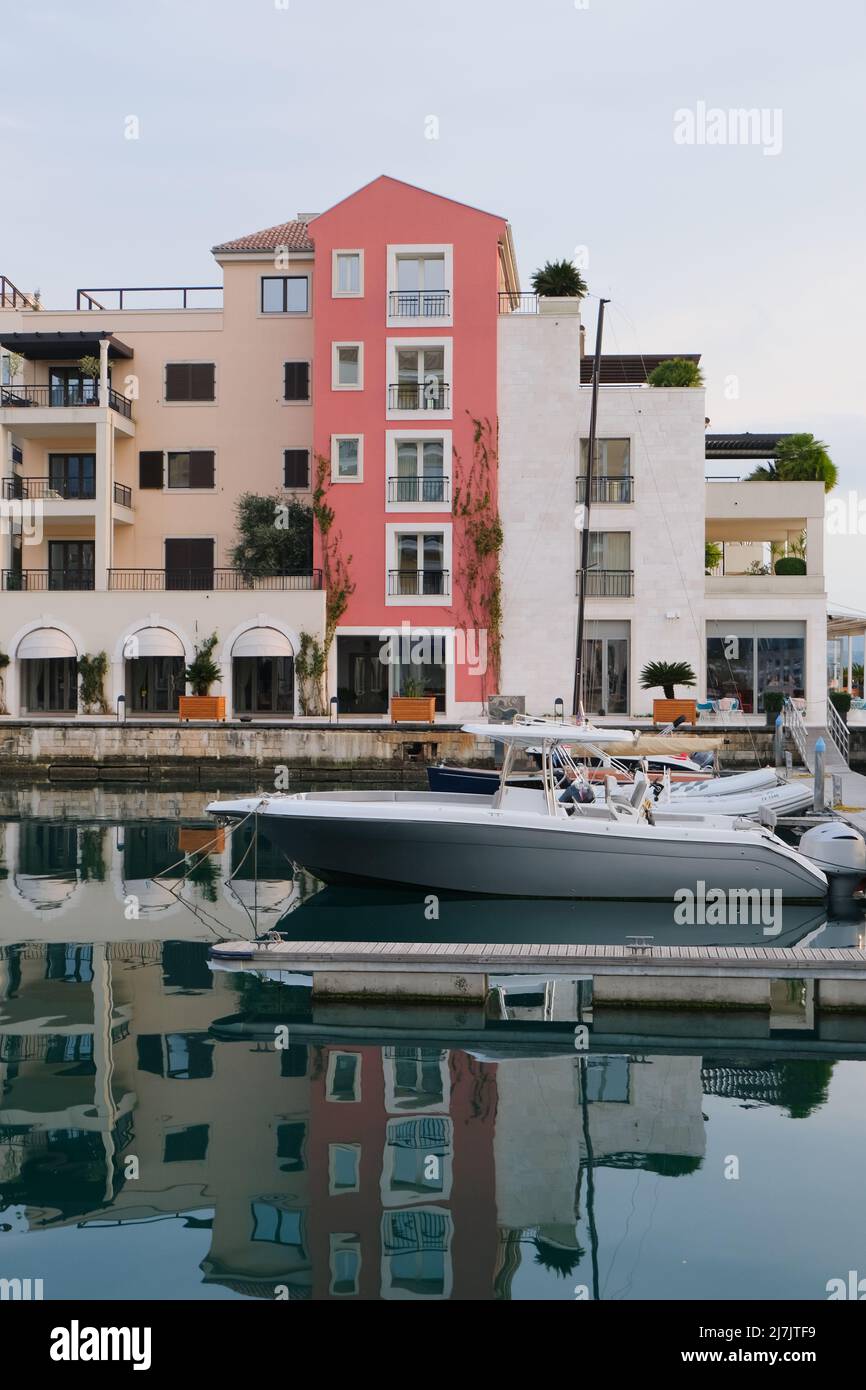 boats in the marina. modern seaport street view architecture Stock ...