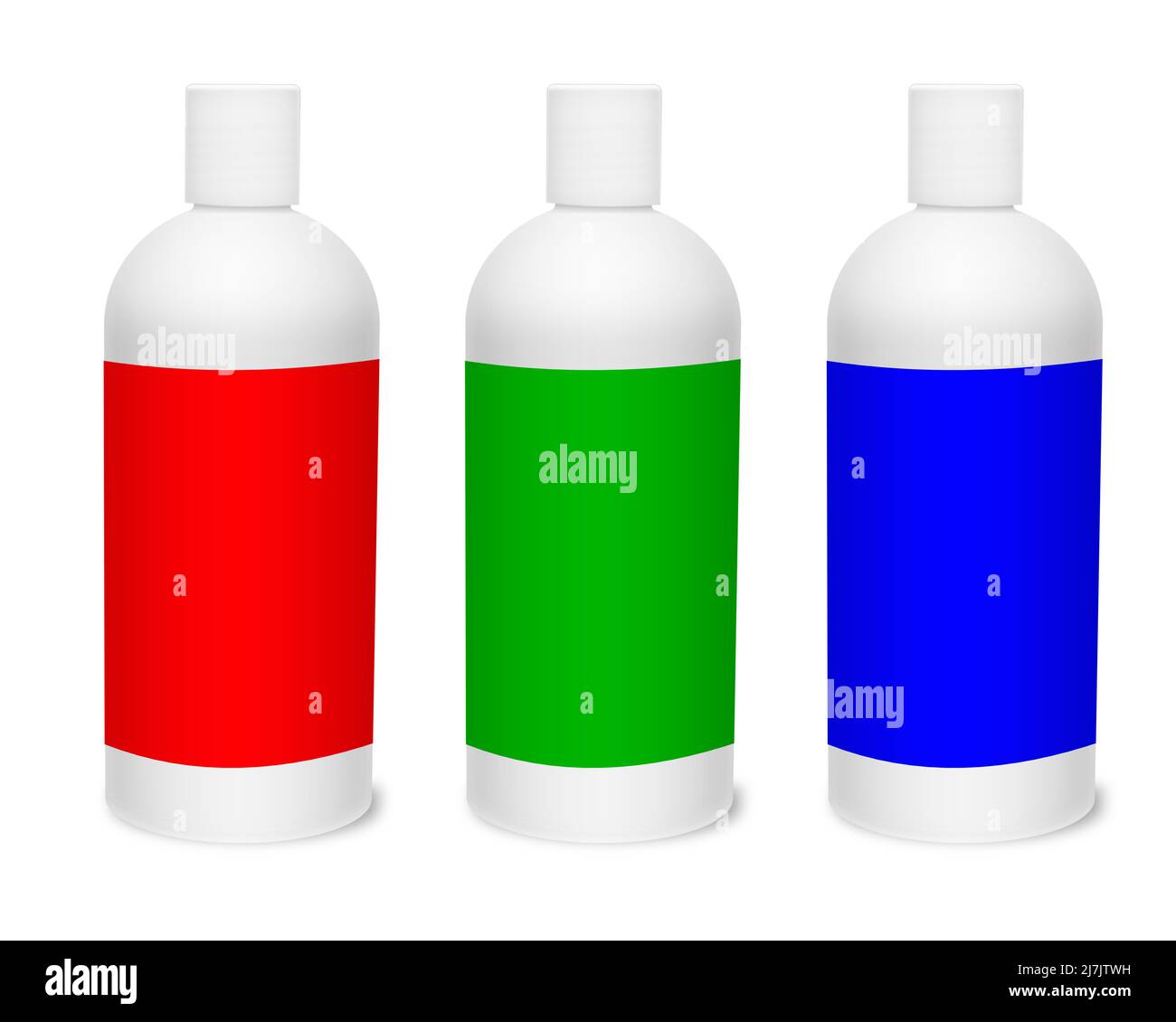Three RGB bottle blank template red, green and blue for presentation ...