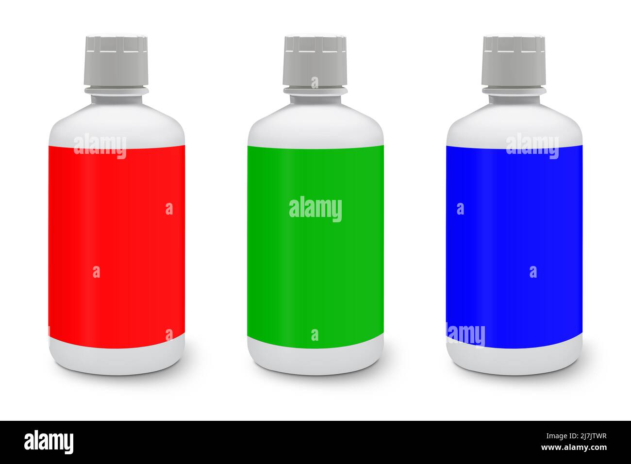 Three RGB bottle blank template red, green and blue for presentation ...