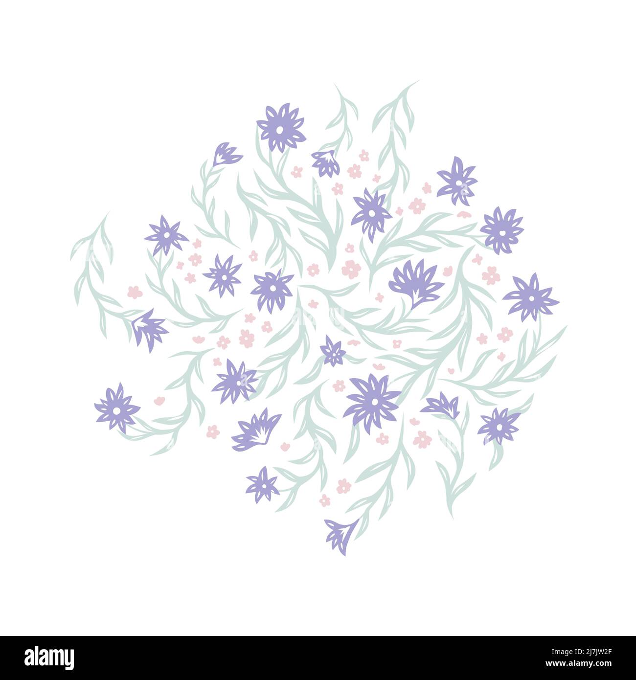 Vector illustration of delicate small purple and pink flowers on stems ...