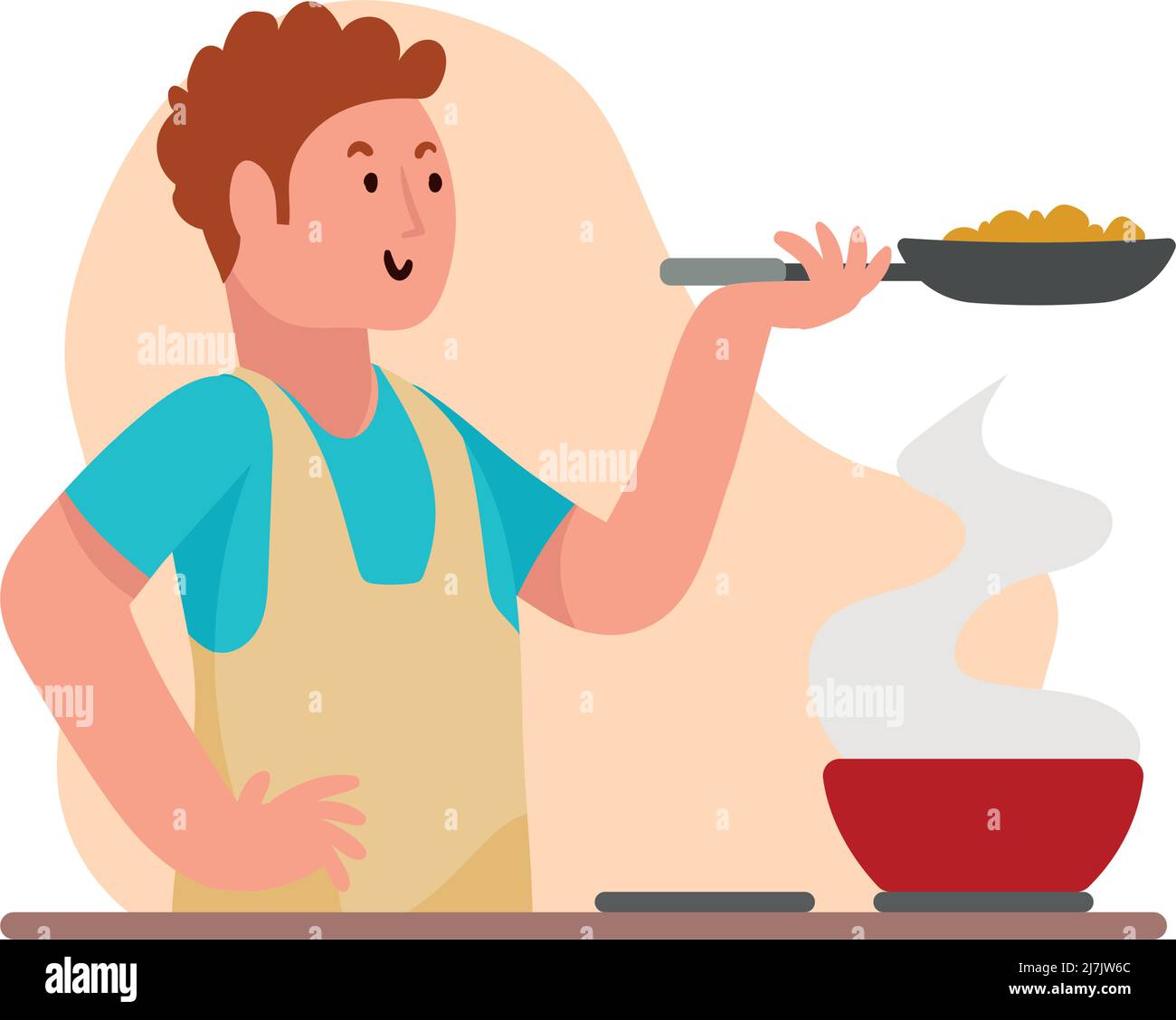 man cooking with pan Stock Vector Image & Art - Alamy