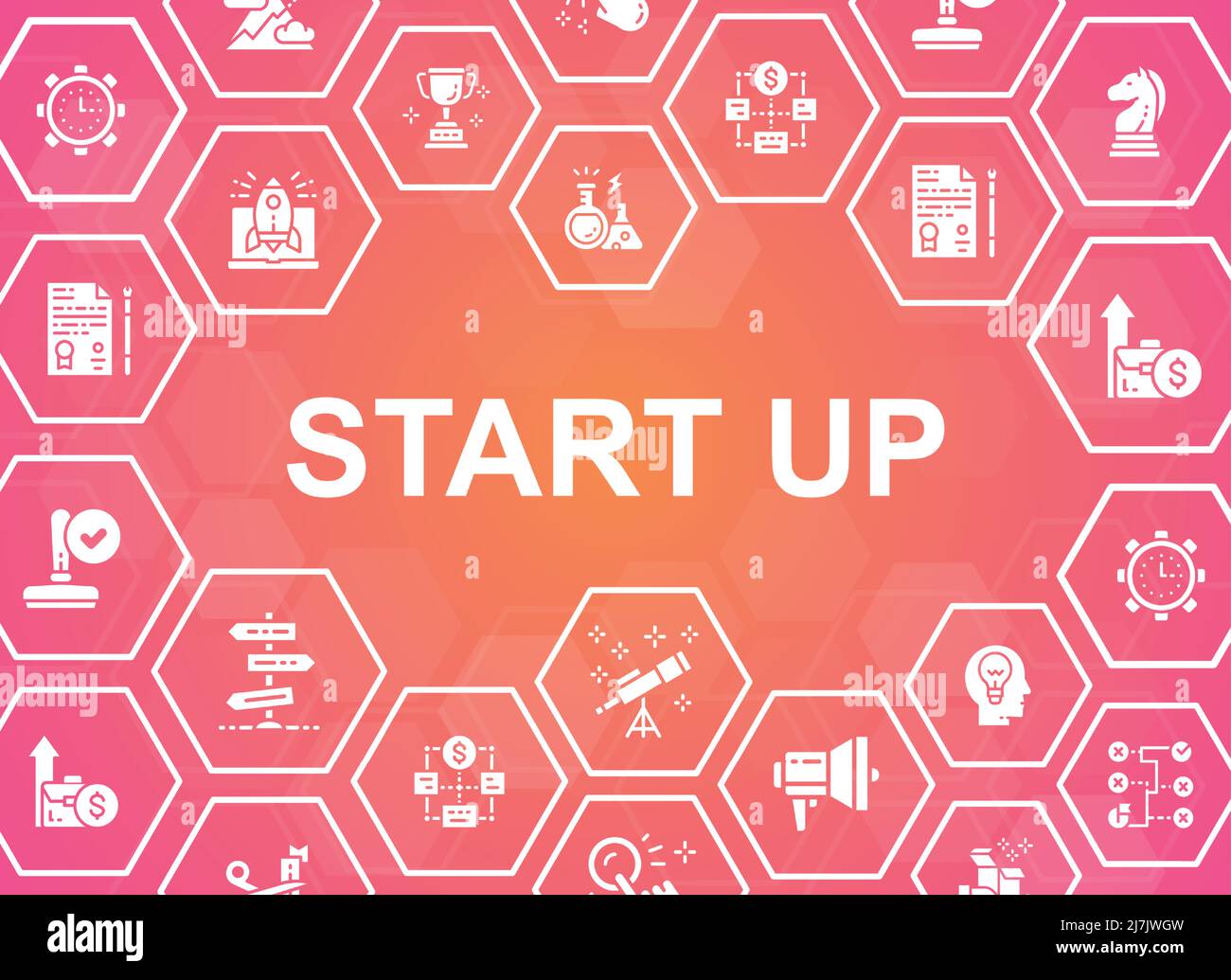 Start up icons banner. Time management, idea generation, presentation ...