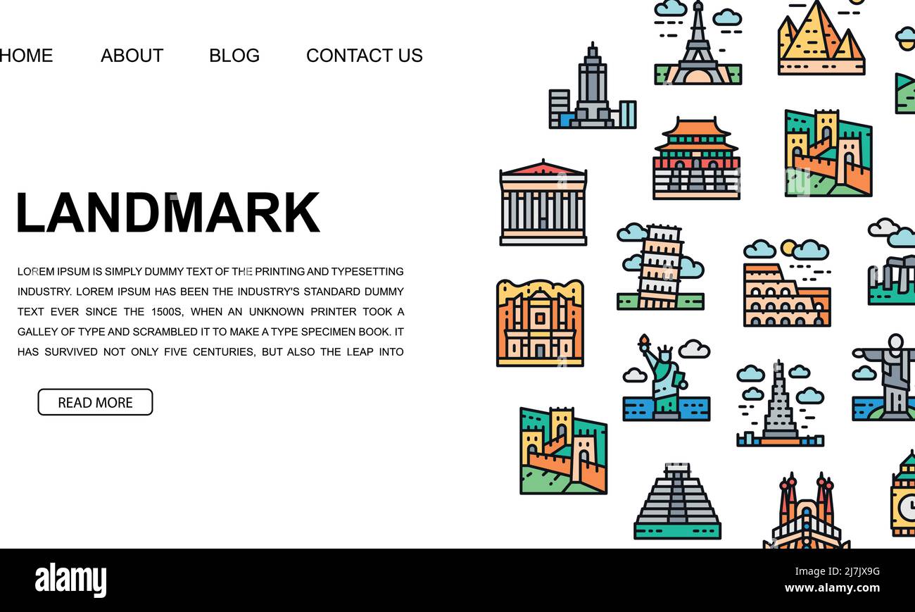 Travel Landmark landing page design template. Egypt, Italy, United ...