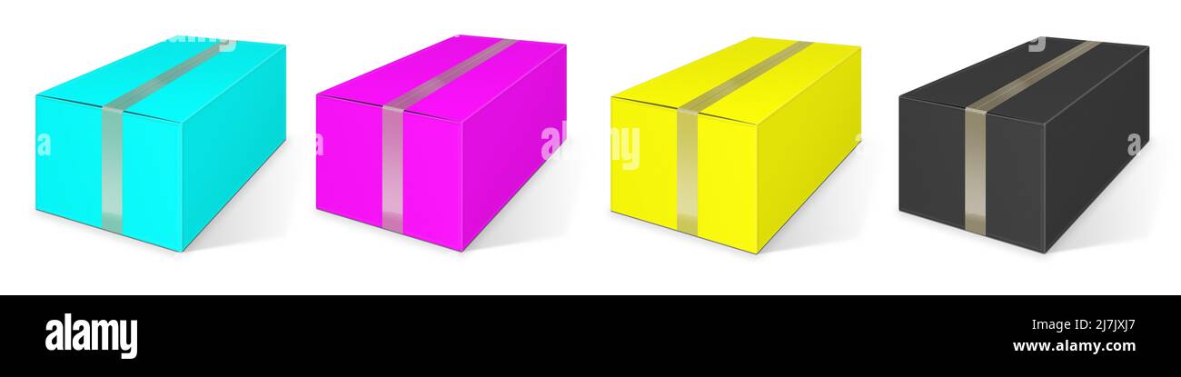 Four CMYK Shipping Box blank template red, green and blue for ...