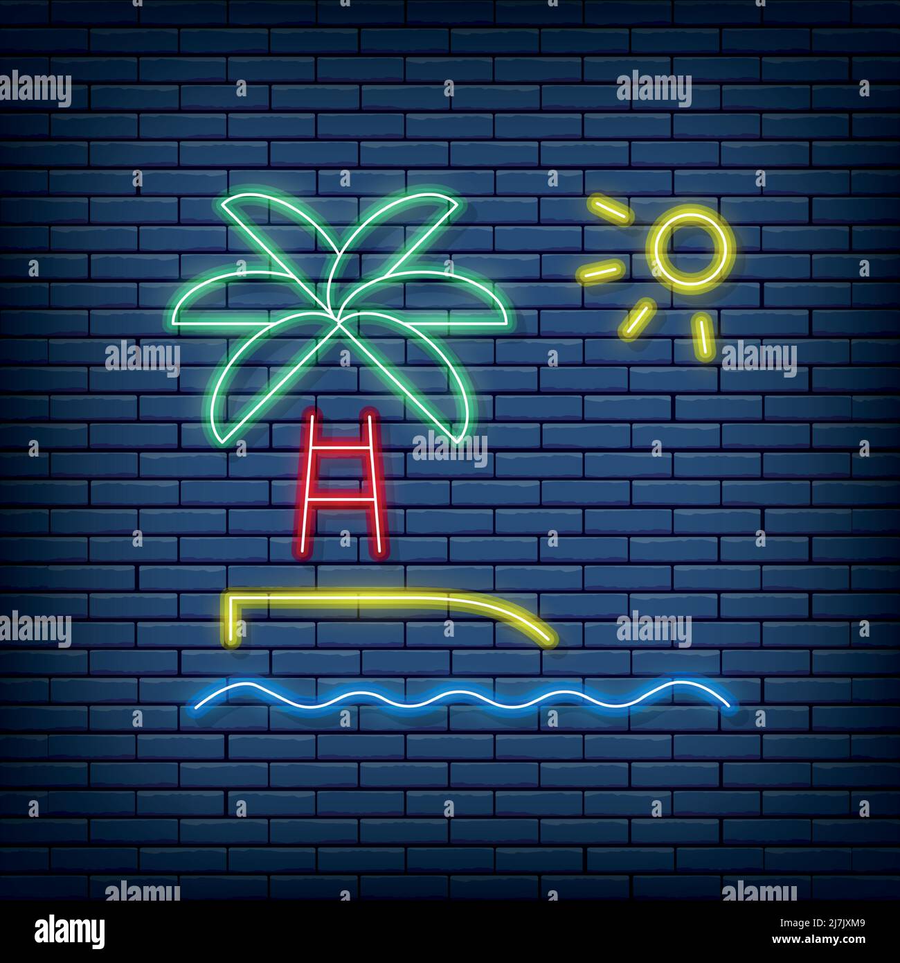 Vector beach with palm trees landscape neon sign. Vector illustration ...
