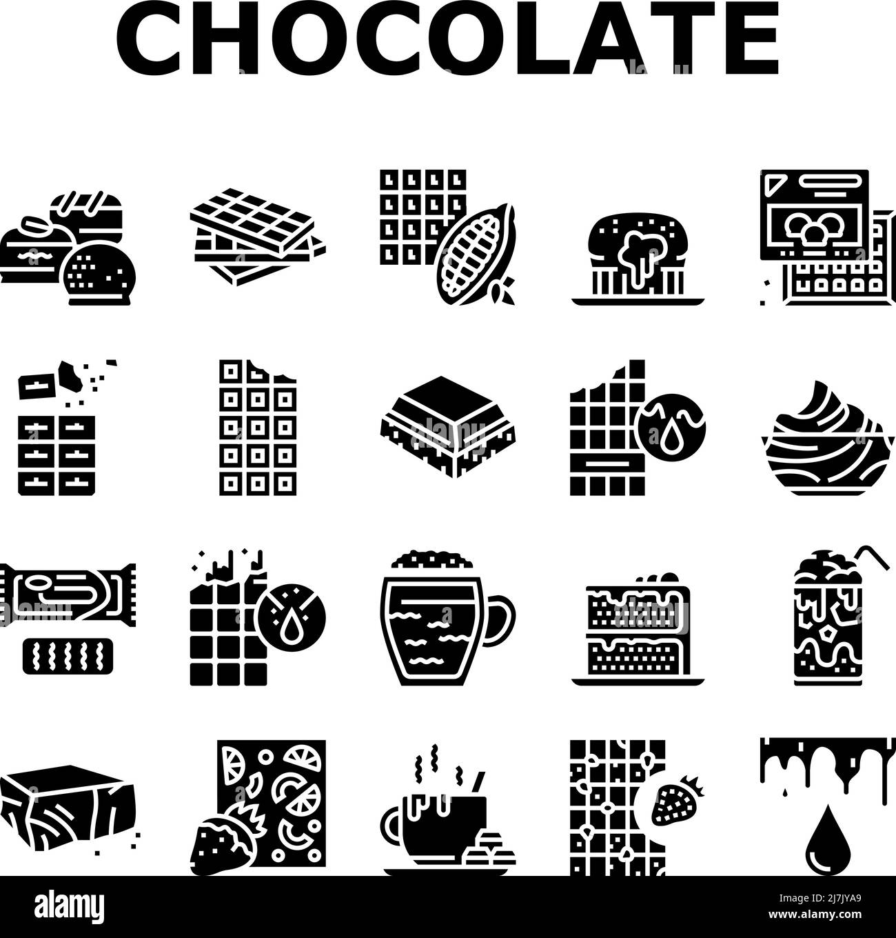 Chocolate Sweet Dessert And Drink Icons Set Vector Stock Vector Image ...